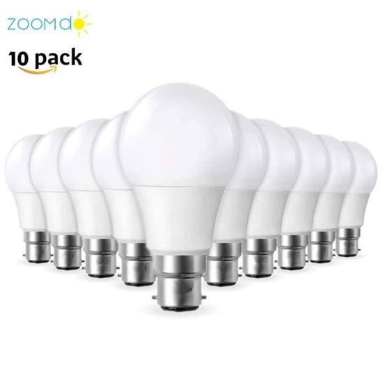 Lot de 10 Ampoules LED Standard Culot B22, 9W équivalent 60W, Blanc ...