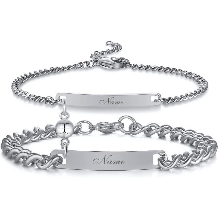 2 Pièces Personnalisé Gravure Personnaliser Couple Bracelets Soeur ...