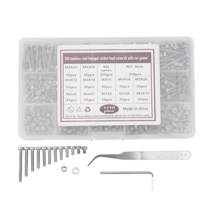 Cikonielf jeu de rondelles pour écrous à vis M3 Kit d'assortiment de vis M3 304 vis à six pans ...
