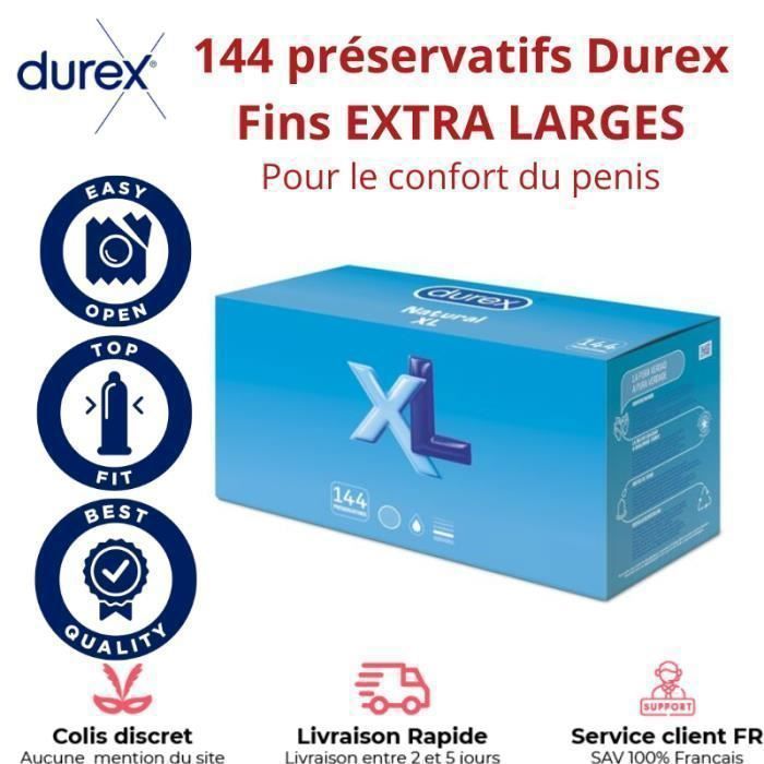 Boite 144 préservatifs Durex Extra Large Capote Homme XL Fins Lubrifiés ...