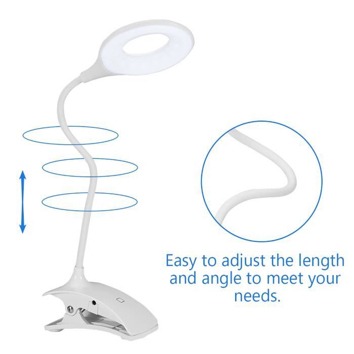 Fdit Lampe de table rechargeable Pince à clipser rechargeable LED ...