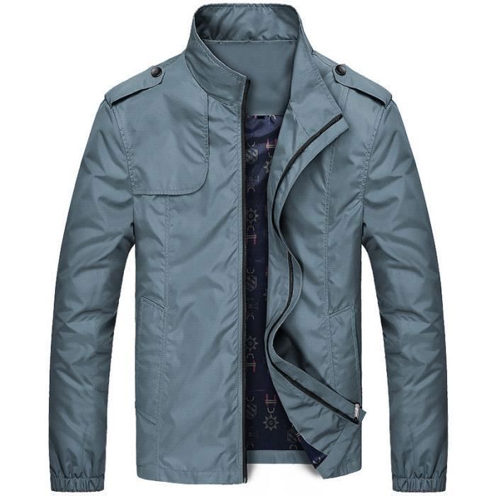 Veste Homme Mode Couleur unie Léger Col montant Blouson Casual Coupe ...