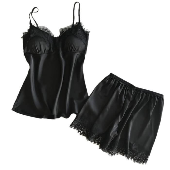Womens Sexy Satin Sling Sleepwear Lingerie Dentelle Bowknot Chemise De
