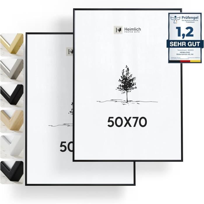 ® 2X Cadre Photo 50X70 Cm En Aluminium Noir | Cadre 50X70 Cm | Verre ...
