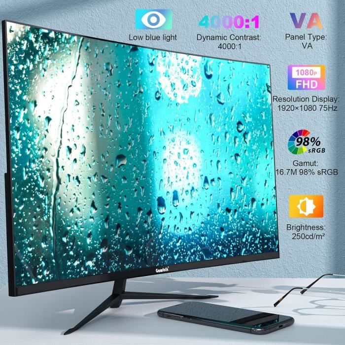 Moniteur D'Ordinateur 32 Pouces, Cadre Zéro Ultra-Mince, Écran Incurvé ...