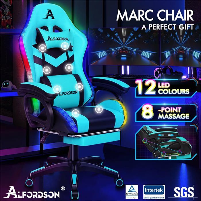 Chaise Gaming, Siege Gaming avec Support Lombaire de Massage, Fauteuil ...