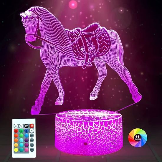 Cadeaux de cheval pour les filles, veilleuse cheval 3D pour chambre d'enfants,16 couleurs ...