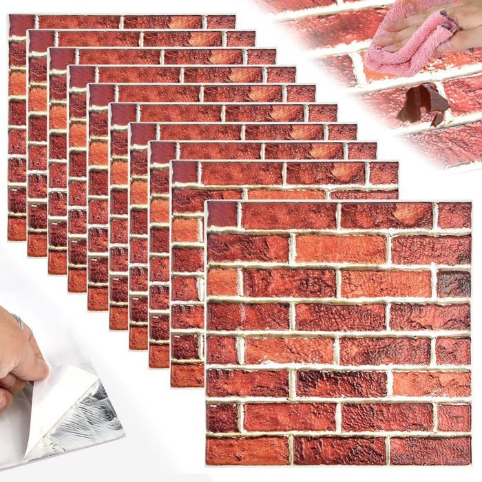 10 Pcs Papier Peint Brique Rouge 30x30cm Tapisserie Imitation Brique 3D ...