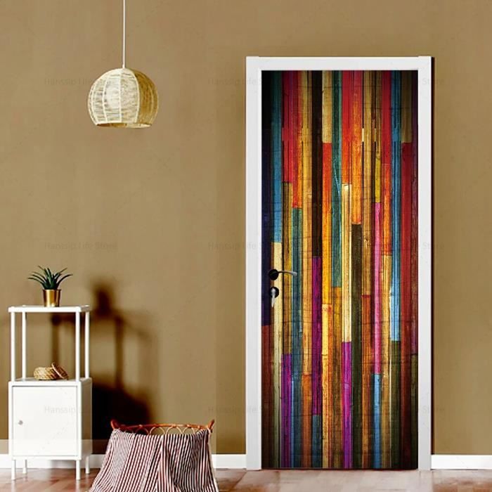 Autocollant de porte en bois rétro,vinyle PVC,affiche,papier peint ...