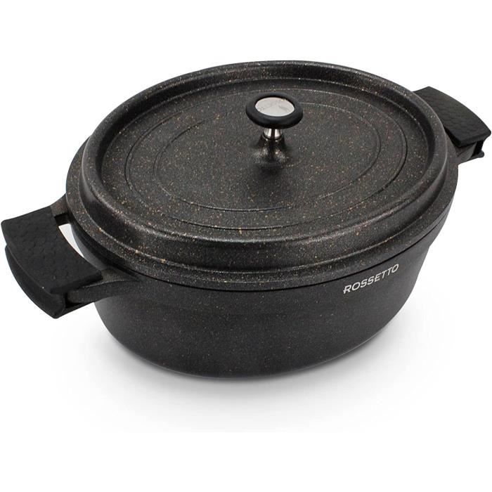 Cocotte Ovale 31cm Faitout Induction Fonte d‘Aluminium, Revêtement Anti-adhésif Aspect Pierre ...