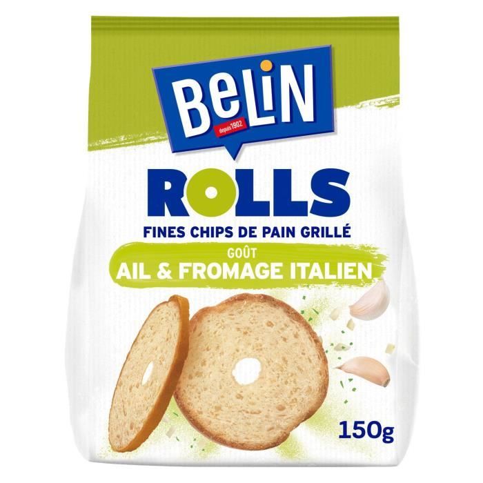 LOT DE 5 - BELIN - Rolls fines chips de pain grillé goût Ail Fromage ...