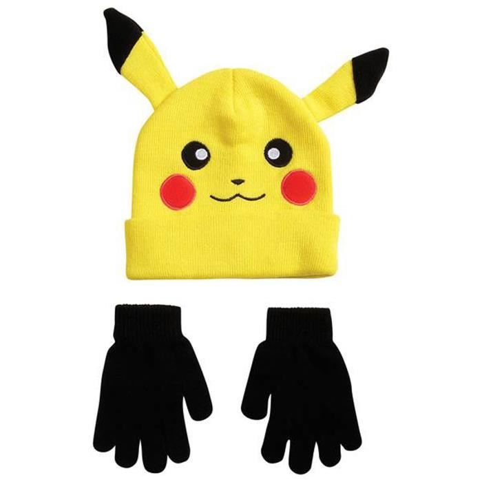 Novelty Bonnet Pokémon Pikachu avec Oreilles + Gants Mitaines Noires ...