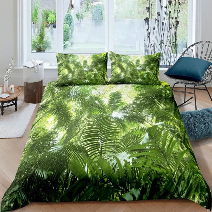 Forêt tropicale verte Parure de lit 3 pieces 1 housse de couette 200 ...