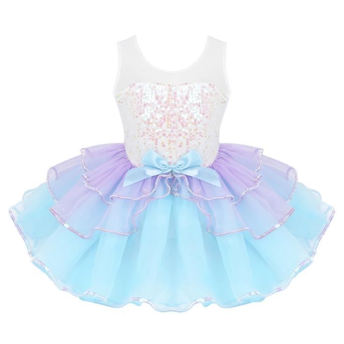 Yizyif Enfant Fille Robe Danse Classique Paillette Tutu Justaucorps