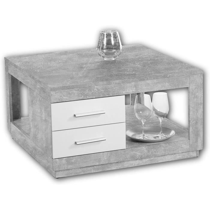 Festival Basse Avec Deux Tiroirs En Béton, Blanc-Table D'Appoint Spacieuse Avec Étagère Pour ...