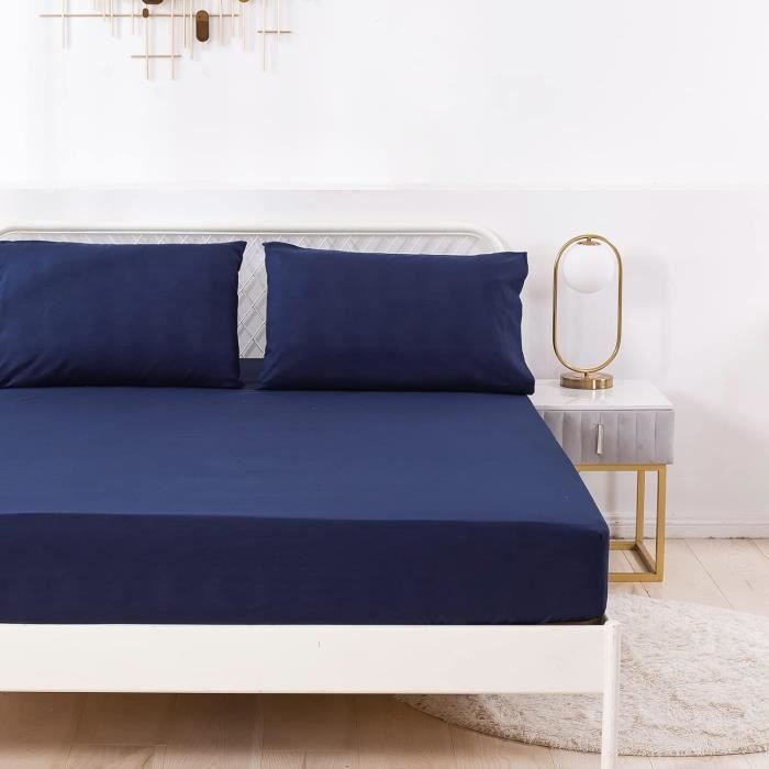 Drap Housse 140X200 Cm 2 Personnes Avec Grand Bonnet De 35 Cm-Drap-Housse Lavable Et Ajustable ...