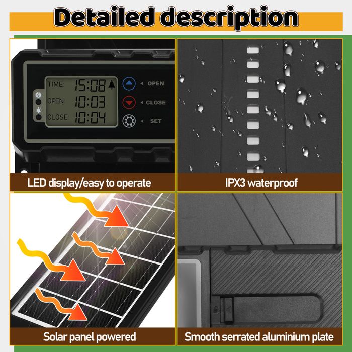 Hengda Porte Automatique Poulailler - Solaire - Affichage LED ...