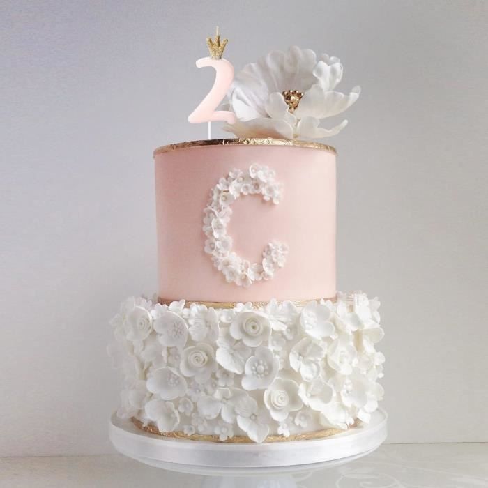 Bougie Rose Avec Couronne Dorée 2 Ans,Topper Décoration De Gâteau Pour ...