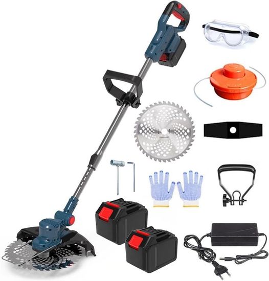 Kit de débroussailleuse sans fil, désherbeur électrique alimenté par batterie, 21 V avec 2 ...