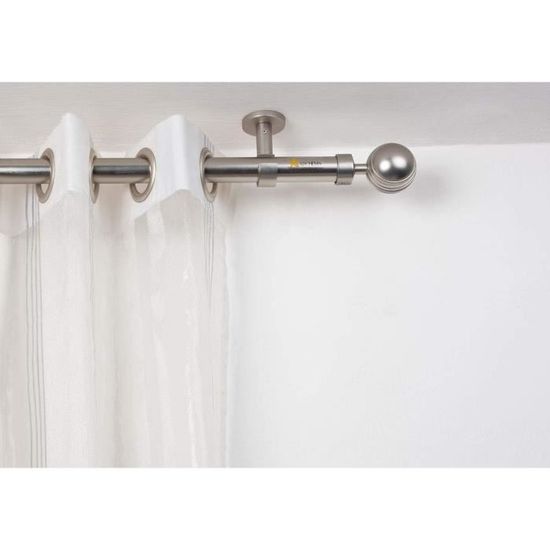 Tringle á Rideaux: Ø 28 mm sans Anneaux, L. 340 cm. en Acier satiné - Complet.[Z2434 ...
