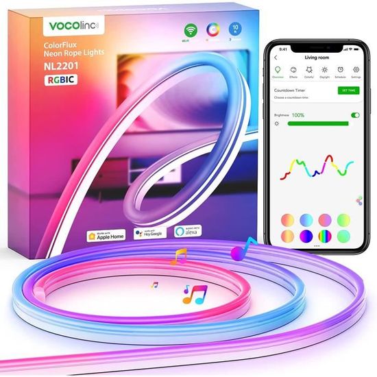Neon Ruban LED 3m, RGB+IC Bande LED Fonctionne avec Apple Homekit, Alexa et Google, Music Sync ...