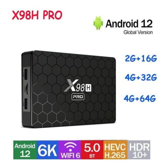 Android 12 Smart TV Box X98H Pro Android TV Box 4Go+64Go H618 WiFi6 2 ...