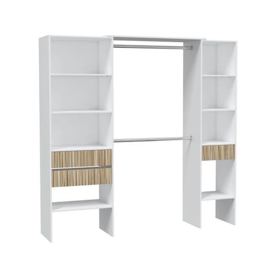 Armoire, dressing avec 3 tiroirs coloris blanc artic, naturel ...