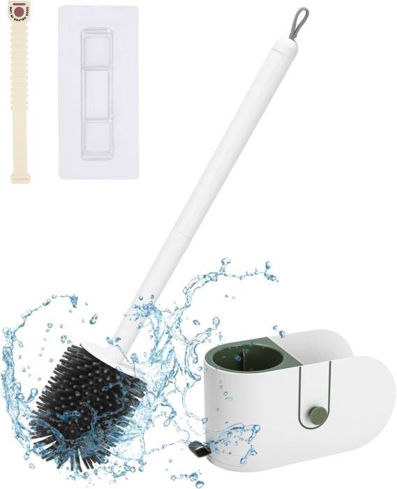 Brosse WC, Brosse de Toilette en Silicone, Balayette WC Montage Mural/au Sol,avec poignée Solide ...