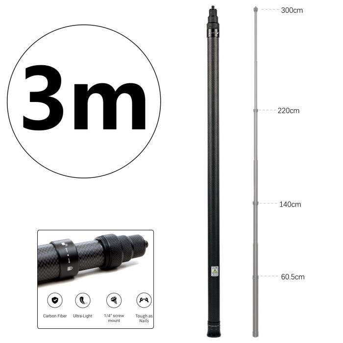 Perche à Selfie - 3m - Carbonfibre Stick - 1.2m - Poignée Rotative ...