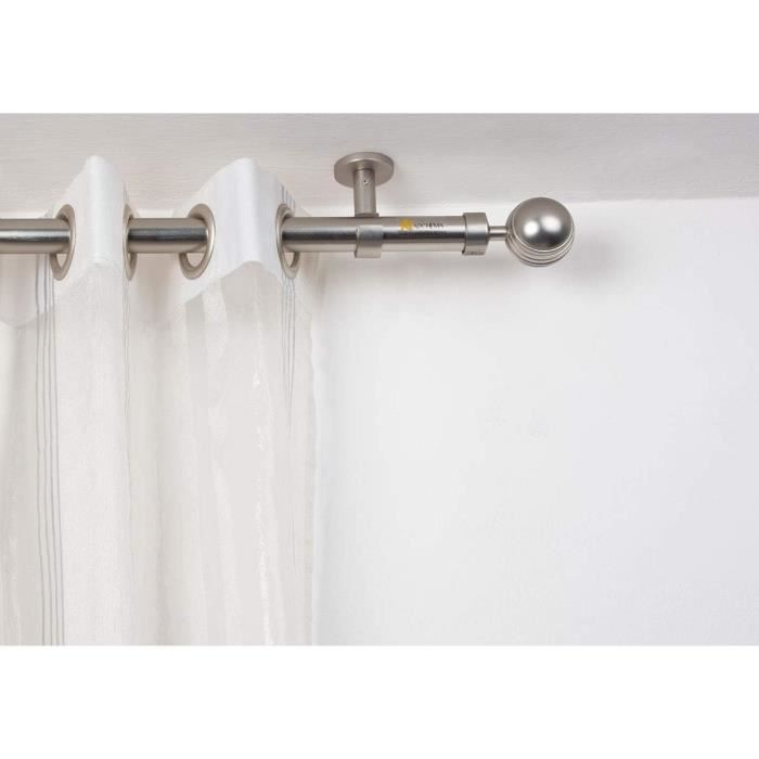 Tringle á Rideaux: Ø 28 mm sans Anneaux, L. 340 cm. en Acier satiné - Complet.[Z2434 ...