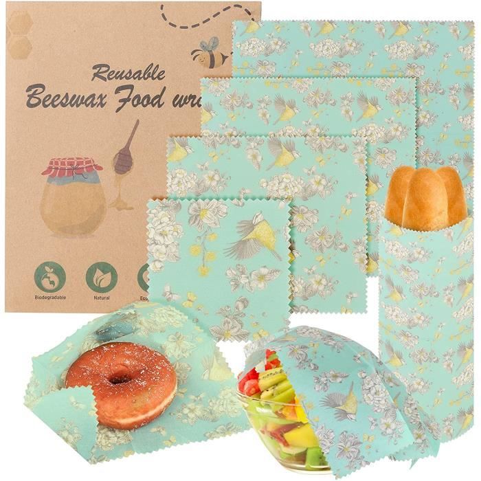 Lot de 6 Film Alimentaire Reutilisable,Emballage Cire D'abeille ...