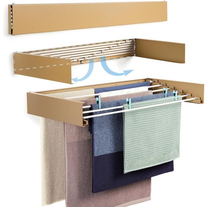 Séchoir Mural Xxl 100 Cm, Sèche Linge Pliable Avec 6 Barres De 100 Cm ...