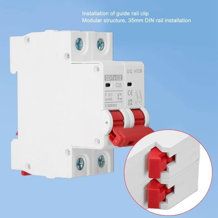 Cikonielf Disjoncteur CC 2P Disjoncteur Cc 2 Ples 500V 25A 35mm Installation sur Rail DIN ...