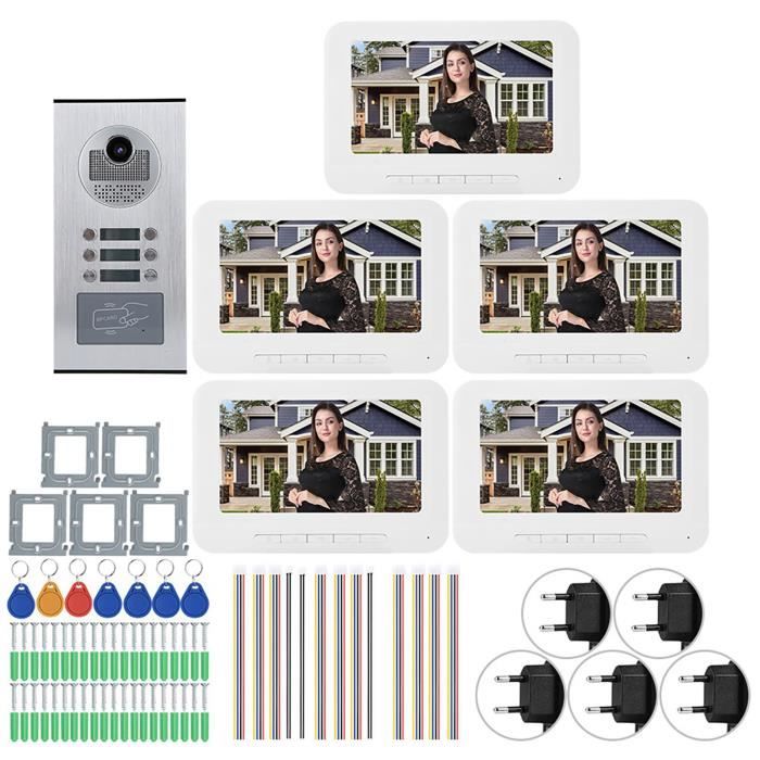 EJ.life Sonnette d'interphone 5 appartements 7in 1000TVL HD interphone ...