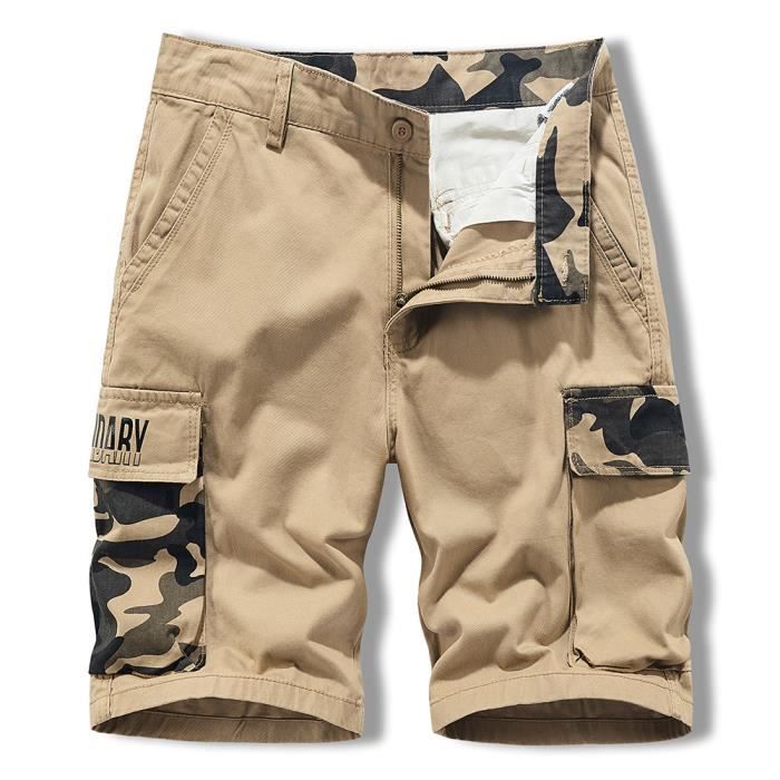 Short Cargo Homme Multipoches Pur Coton Coupe Droite Casual Camouflage ...