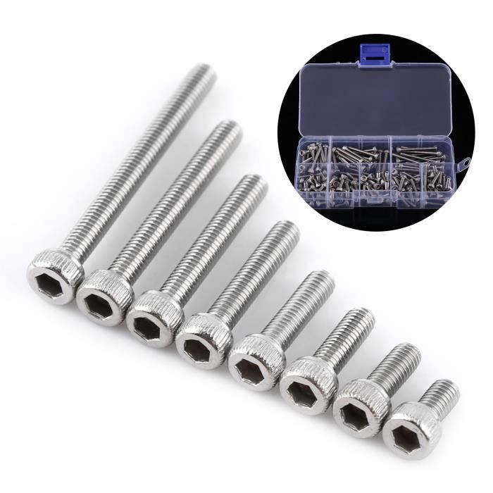 160PCS Vis de M3(6-8-10-12-16-29-25-30mm) avec Tête à Six pans Creux en ...