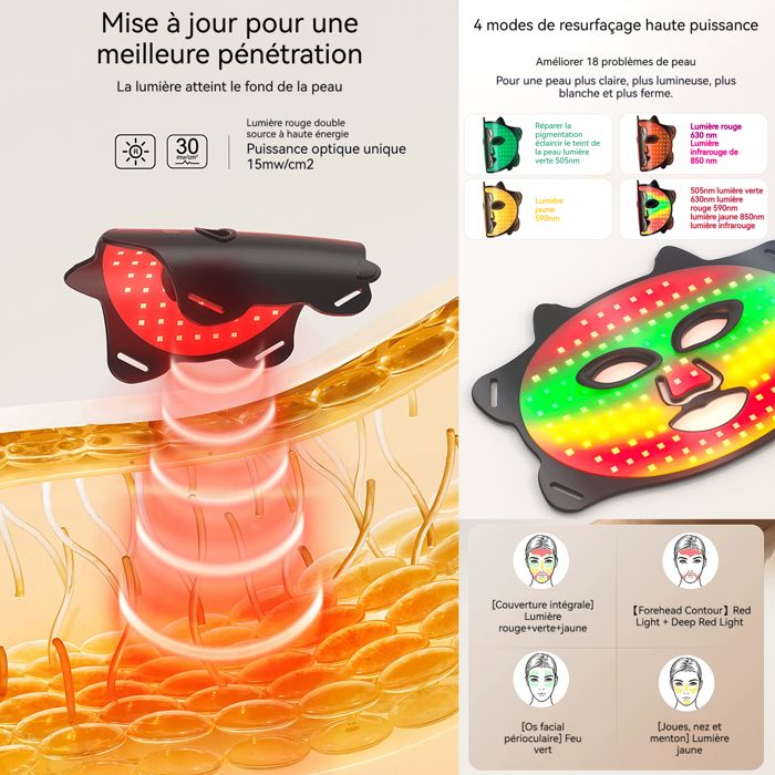 C Masque LED 4 couleurs intelligent avec 360 lumières masque de ...