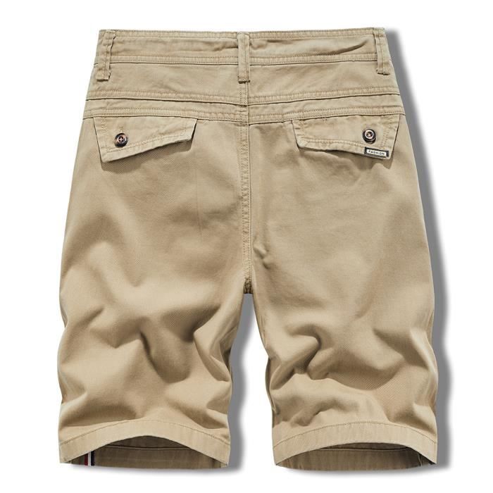 Short Cargo Homme Multipoches Pur Coton Casual Short Ete Coupe Droite ...