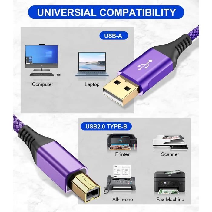 Câble D'Imprimante Usb 2.0 Type B - 5 M - Câble Usb A Vers Usb B - Pour ...