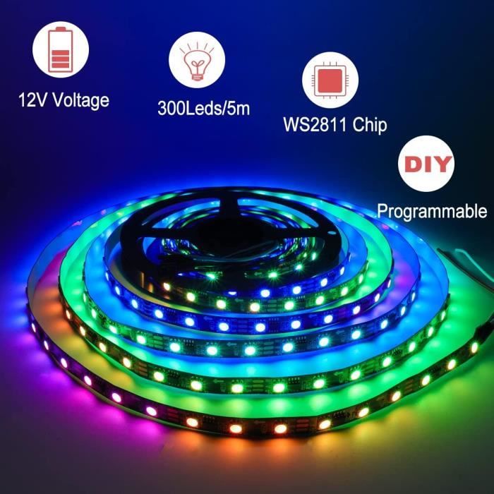 Ws2811 Ruban Led 12V, Rgb Pixel Bande Led 5M 300 Leds Ip30 Flexible ...