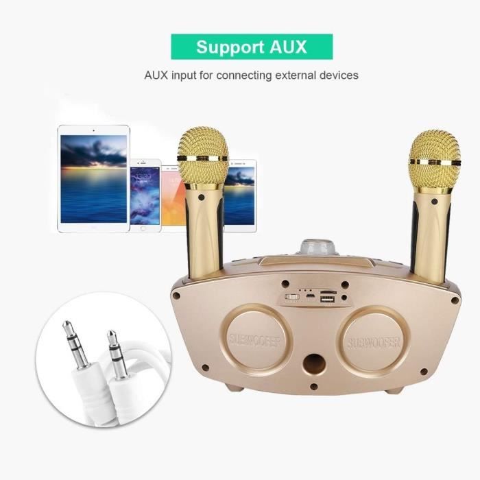 Machine Karaoké,Audio Maison Bluetooth,Haut Parleur Portable Avec Deux Microphones,Carte Aux ...