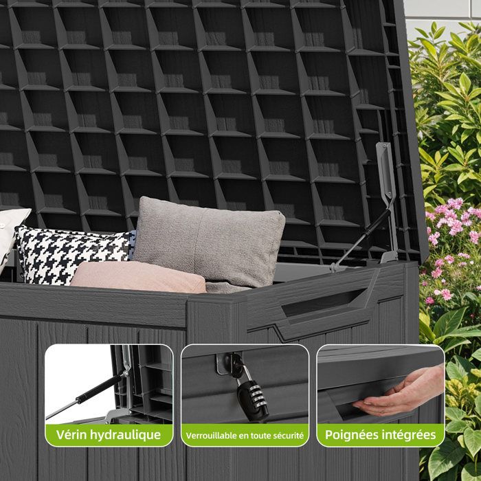 YITAHOME Coffre de Jardin 450L Étanche, Banc de Terrasse Verrouillable ...