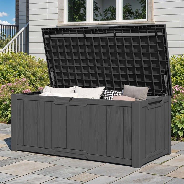 YITAHOME Coffre de Jardin 450L Étanche, Banc de Terrasse Verrouillable ...