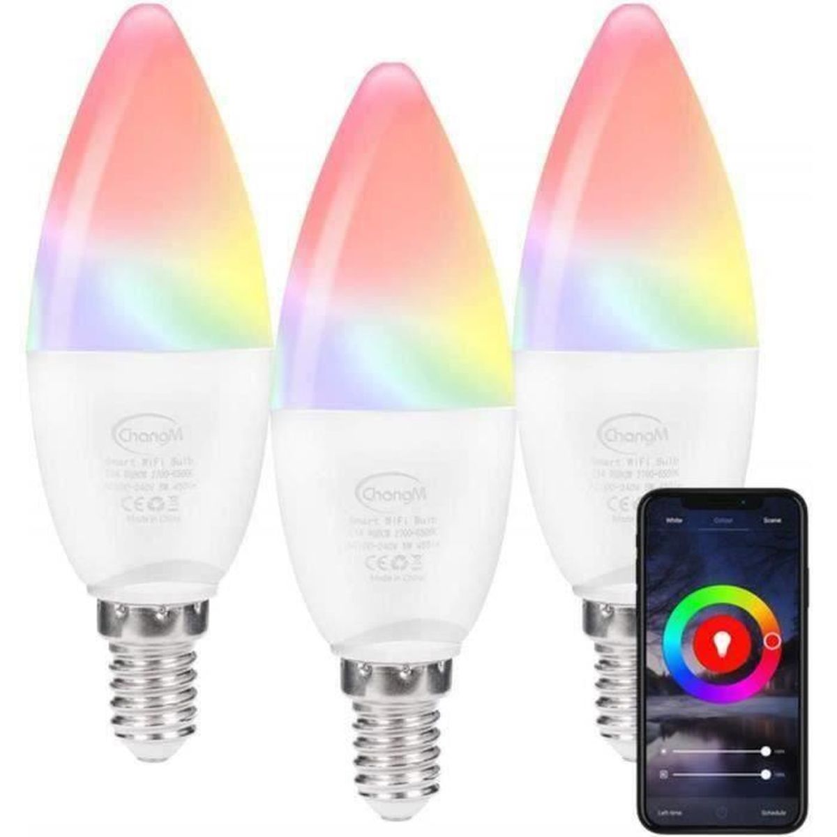 3 Pack Ampoule LED Intelligente WiFi Smart Ampoule Connectée Multicolore RGB E14 C37 5W 450LM ...