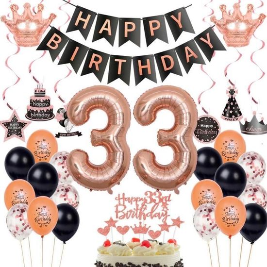 Decoration Anniversaire 33 Ans Or Rose Noir,Ballon 33 Or Rose,Ballons ...