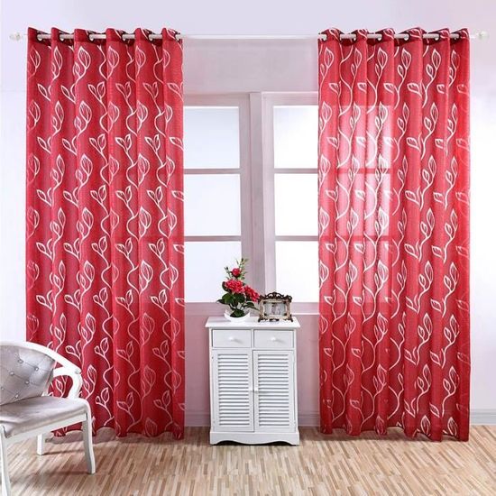 Rideau Voilages 1Pcs 100*250cm Feuillet Rouge - Cdiscount Maison