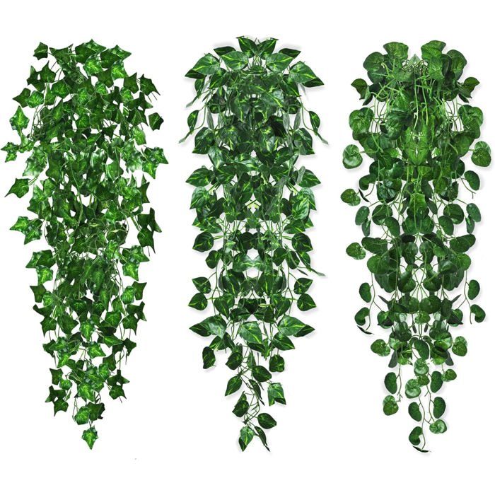 ROLLWAY 3 x Artificial Falling Plants Indoor Hanging Plant Artificial ...
