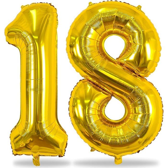 Ballon Chiffre 18 Doré Mylar 101,6cm - Grand Format pour 18e ...