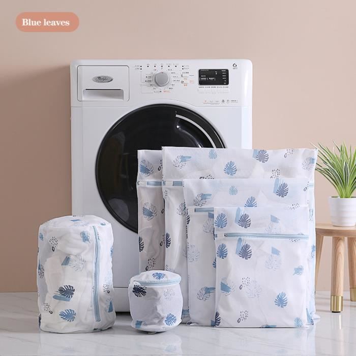 40x50 - Blue leaves - Sac à linge en maille de polyester avec fermeture ...