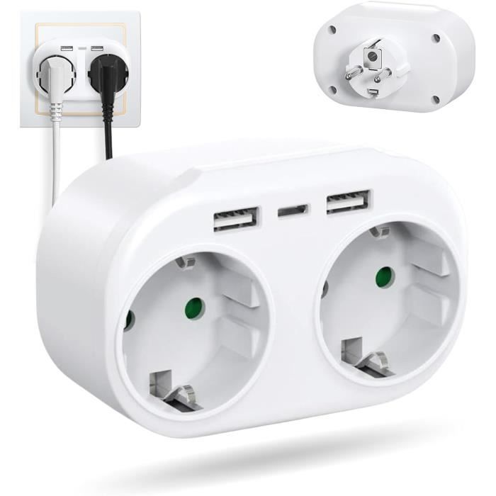 Multiprise USB, avec 2 Prises 220 V, 2 Ports USB et 1 Port USB-C ...